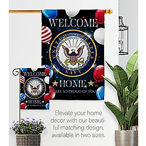 Breeze Decor Welcome Home Navy House Flag Armed Forces USN Seabee United State American Military Veteran Retire Official Decoration Banner Small Garden Yard Gift Double-Sided, Made in USA
