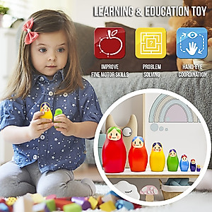 AEVVV Stacking Rainbow Nesting Dolls Set 7 pcs - Wooden Rainbow Stacking Toy - Wooden Nesting Rainbow Toys - Matryoshka Doll Rainbow Decor