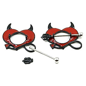 Body Accentz Nipple Ring Shield Piercing Jewelry Gothic Devil Horns Pitchfork Pair 14 gauge sold as pair CH55