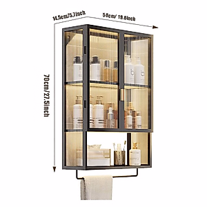 Bathroom Cabinet Wall Mounted with Towel Bar Metal Medicine Cabinet with Door Bathroom Wall Cabinet Over The Toilet Storage Cabinet Hanging Cabinet for Bathroom Livingroom Kitchen,Black,50x15x70cm/20"