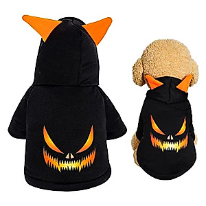 Halloween Dog Costume Pet Puppy Outfits Printed with Evil Pumkin Face Doggie Winter Clothes Sweatshirt Hooded Coat Cat Jumpsuits for Halloween Costume Cosplay Carnival Photography (Small, Black)