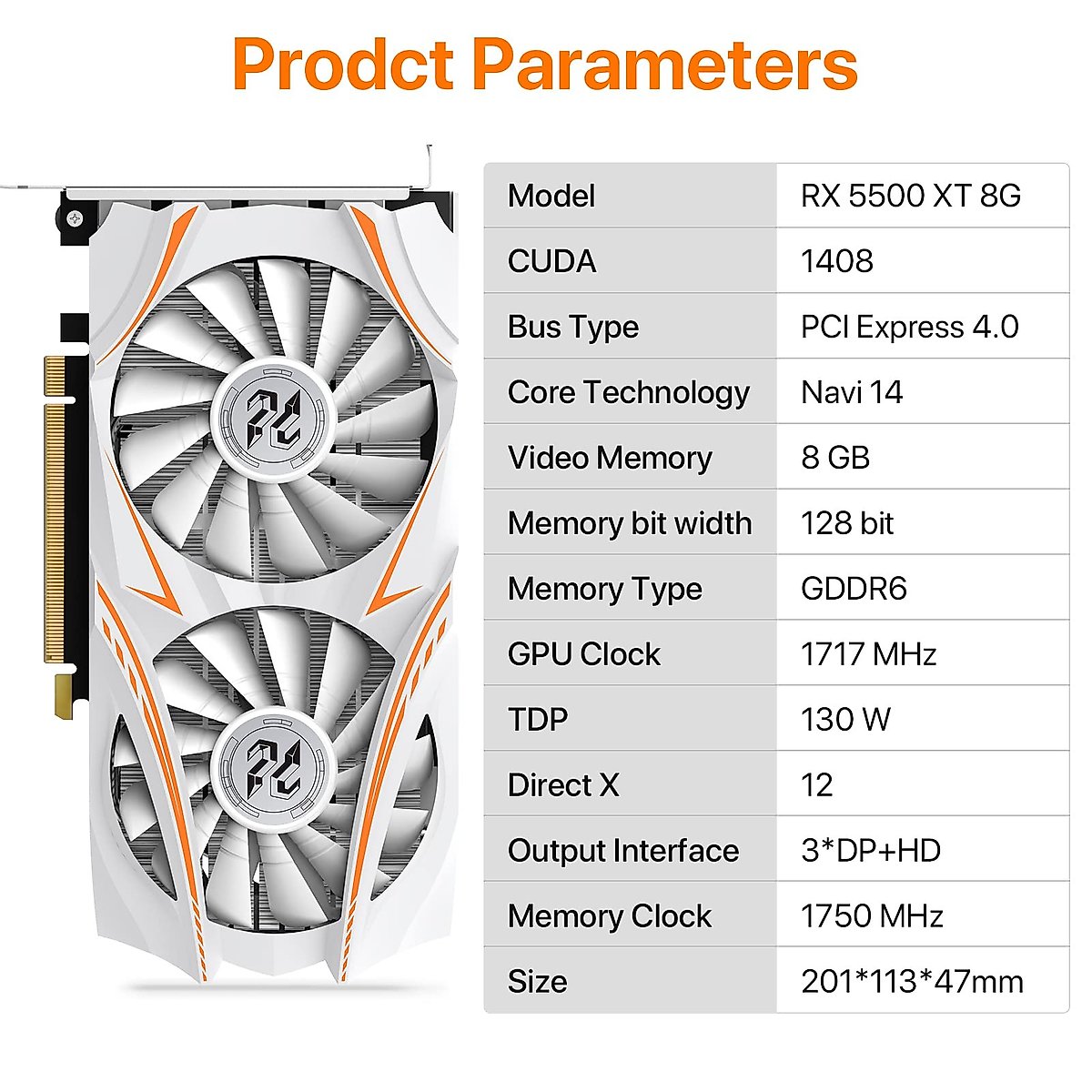 PELADN AMD Radeon RX 5500XT 8G GDDR6 Dual-Fan Edition HDMI DisplayPort Gaming Graphics Card