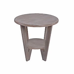 COZAYH Rustic Farmhouse end Table with Storage Shelf, French Country Accent Side Table for Family, Dinning or Living Room, Small Spaces, Modern, Round, Vintage Grey Finish