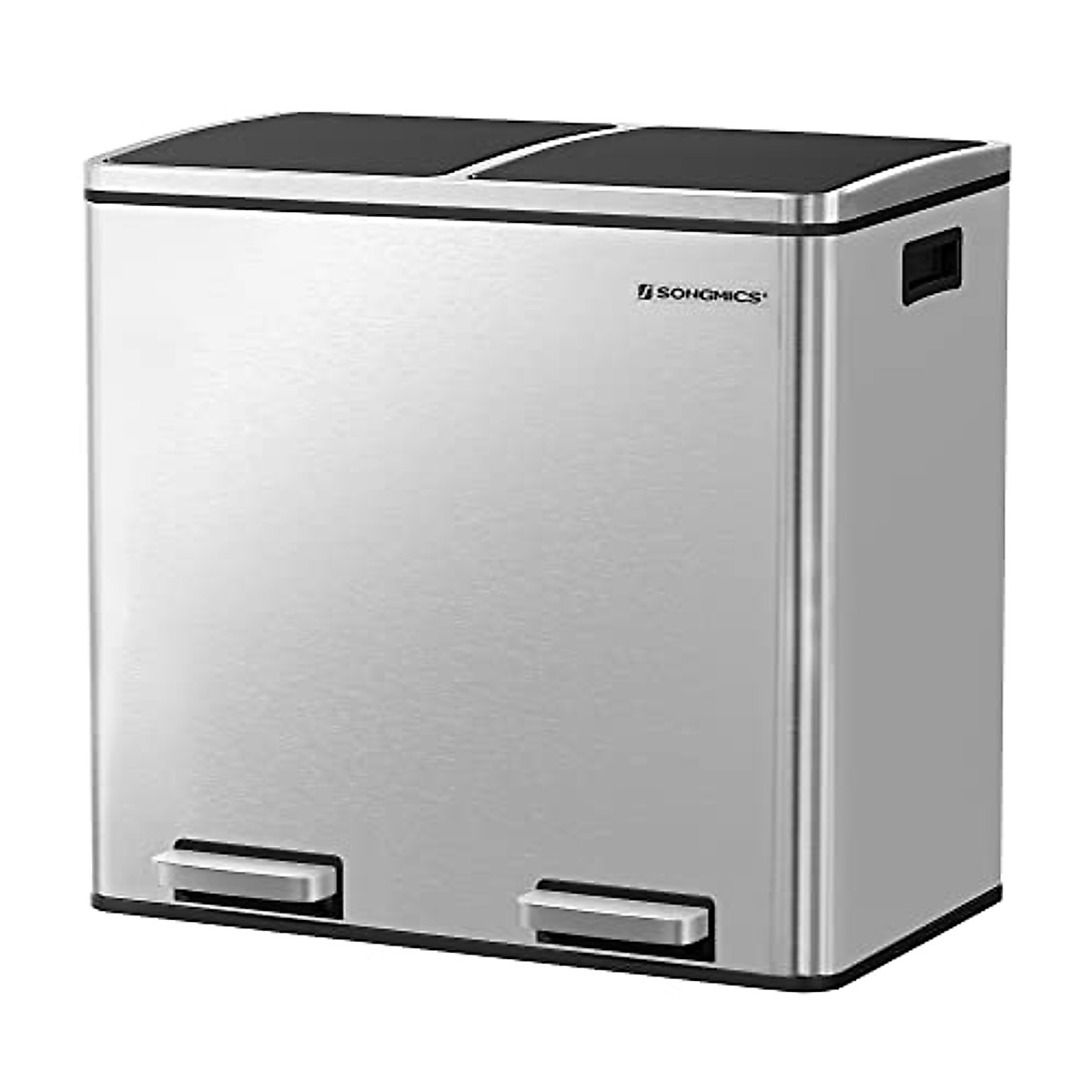 SONGMICS Trash Can, 2 x 6.3-Gallon (2 x 24L) Dual Garbage Can, Pedal Recycle Bin with Lids and Inner Buckets for Small Kitchens, Stainless Steel, Soft Closure, Airtight, Silver ULTB48NL