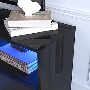 St.Mandyu LED TV Stand for 50/55/60 inch TV, Modern Television Table Center Media Console with Drawer and Led Lights, High Glossy Entertainment Center for Living Game Room Bedroom, Black¡