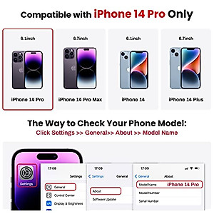 LUCKYCOIN Phone Case iPhone 14 Pro Crossbody Case for Women with Strap & Card Holder, Genuine Leather Wallet Case for Apple i Phone 14 Pro, Adjustable Lanyard Full-Body Protection, 6.1 inches, Black