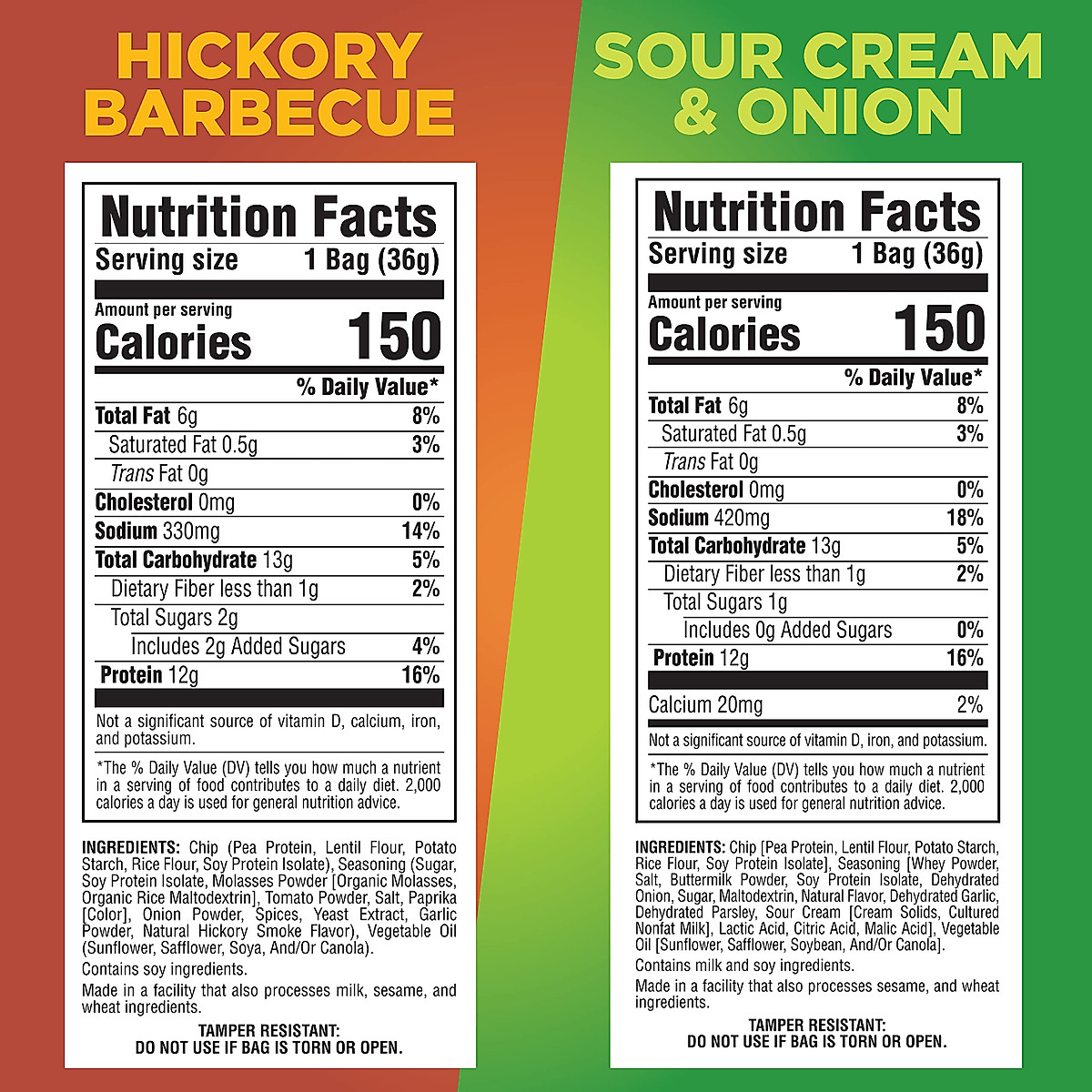 Pure Protein Popped Crisps Variety Pack, Hickory Barbecue and Sour Cream & Onion, High Protein Snack, 12G Protein, 1.27oz., 12 Count