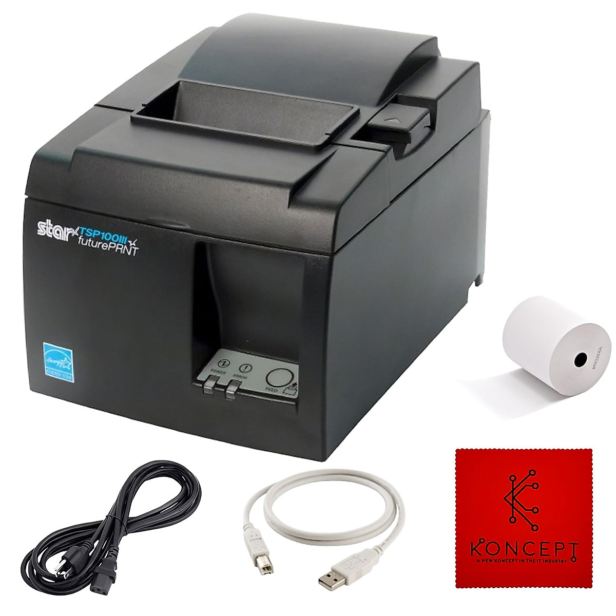 TSP143IIIU USB ONLY - NOT Bluetooth - Star Micronics Thermal Receipt Printer Bundle - 1 Year Warranty - with USB 2.0 Cable, Universal Power Cord and Microfiber Cleaning Cloth - TSP100iii-USB (Renewed)
