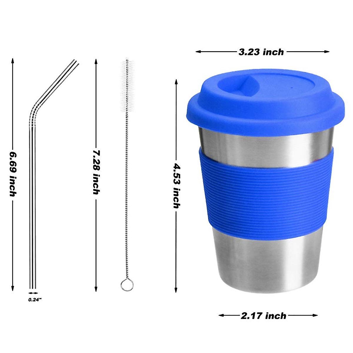Pinshion Stainless Steel Cups with Lids and Straws, Drinking Tumbler with Silicone Sleeves 12 Oz Eco-Friendly BPA-Free for Kids/Adults, Unbreakable Metal (5 Pack)