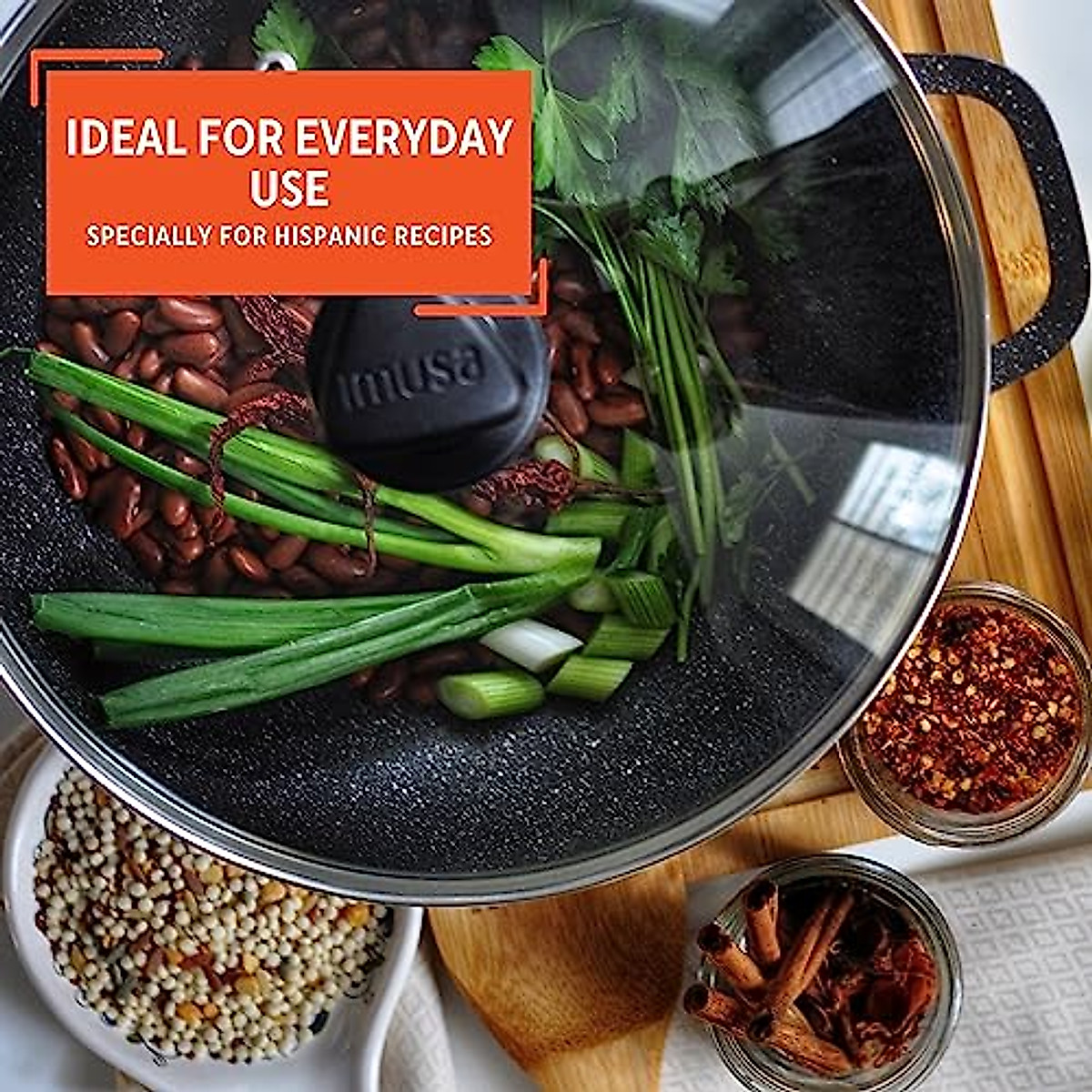 IMUSA 3.5 Quart Nonstick Fuzion Caldero with Tempered Glass Lid