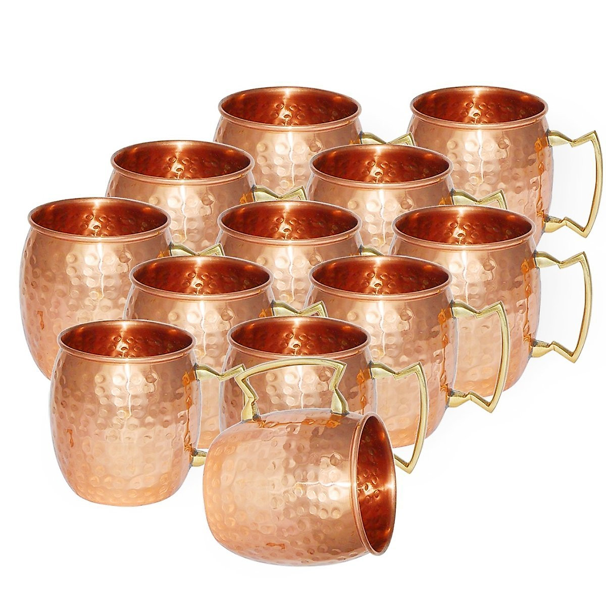 Hammered Copper Moscow Mule Mug Handmade of 100% Pure Copper, Brass Handle 16 Oz No Inner Lining Set of 12 pc