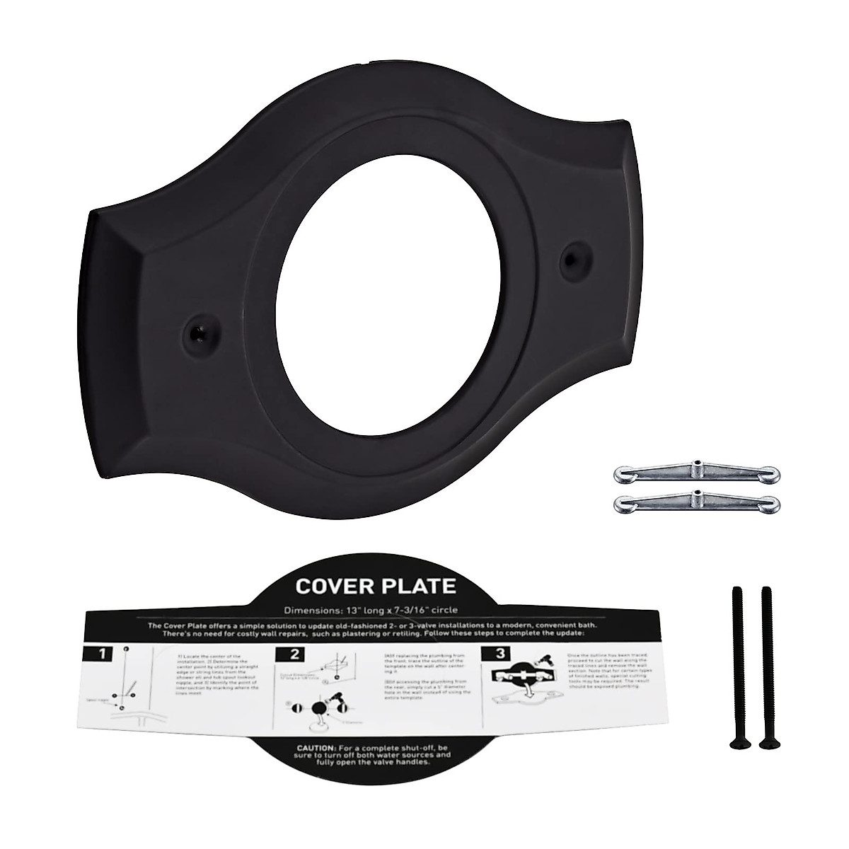 Renovation Shower Cover Plate for 2-Handle or 3-Handle to 1-Handle Shower Updates, Matte Black