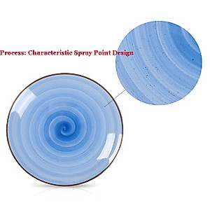 Selamica Porcelain 26 Ounce Salad Pasta Bowls, 8 inch Wide and Shallow Serving bowls, Microwave & Dishwasher Safe, Sturdy & Stackable, Set of 6, Gradient Blue