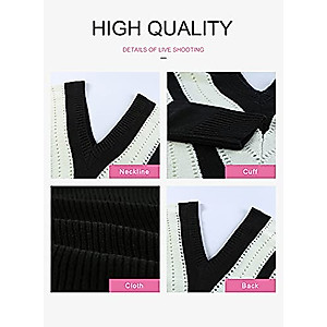 Dokotoo Color Block V-Neck Sweater Dress for Women - Long Sleeve Casual Loose Jumper with Elasticity - Winter Knitted Midi Dress - Black, Medium