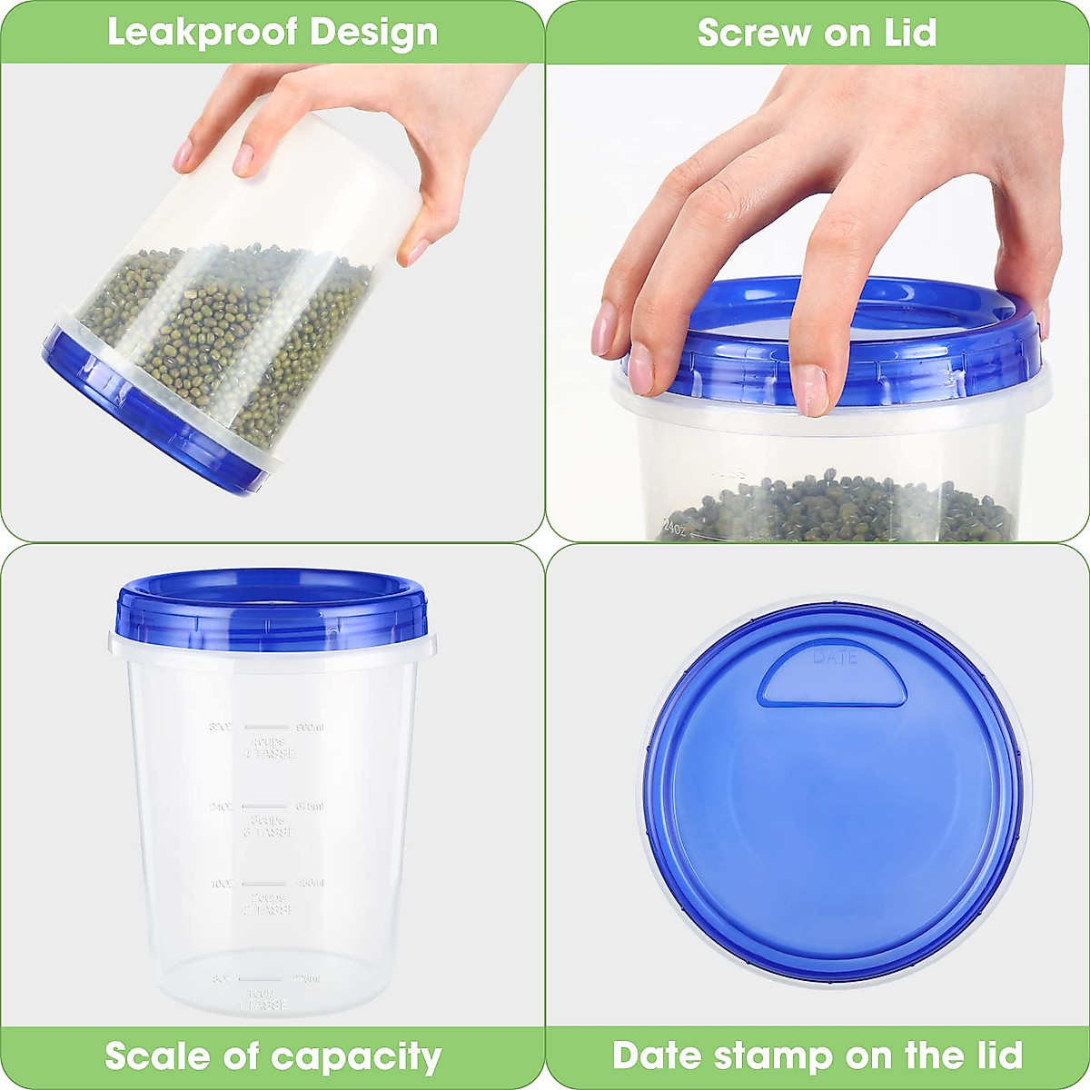 24 Pcs 32 oz Freezer Containers for Food with Twist Top Lids Reusable Plastic Soup Food Containers with Screw on Lids Leakproof Round Containers for Juice Condiments Fruit Snacks Leftovers (Blue)