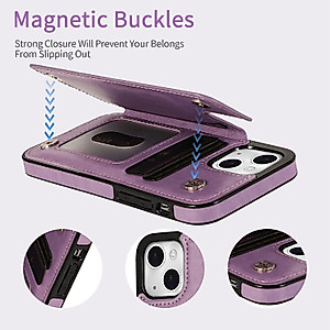 Anyisposs Compatible with iPhone 13 Wallet Case 6.1inch Tempered Glass Screen Protector Card Holder Slots Kickstand Cover Flip Leather Phone Cases for iPhone13 i 5G i-Phone i13 iPhone13case 13s Purple