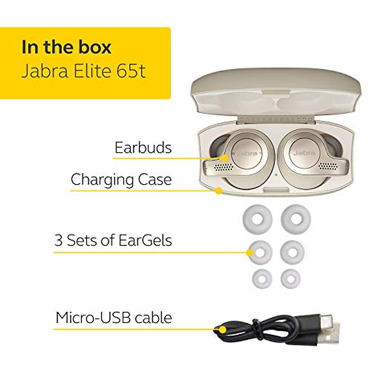 Jabra Elite 65t Earbuds – Alexa Built-in, True Wireless Earbuds with Charging Case, Gold Beige – Bluetooth Earbuds Engineered for The Best True Wireless Calls and Music Experience