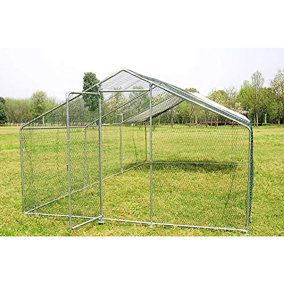 Large Metal Chicken Coop for 25 Chickens Walk in Poultry Cage Heavy Duty Spire Shaped Chicken Run House Outdoor Chicken Pen Wire Fence Enclosure for Yard with Waterproof & Anti-UV Cover 13x10x6.6Ft