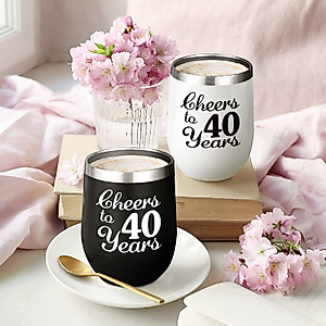 40th Anniversary Wedding Gifts for Couple Gifts for Rubywedding Anniversary Forty Years Anniversary Decorations 40 Years Marriage Gifts for Wife Husband Parents 2 Pack Wine Tumbler 12 OZ