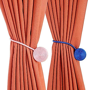 Home Decor Curtain Holders, Ties,Curtain Tie Backs Magnetic Curtain Buckles Europe Style Brief Braided Round Magnet Curtains Tieback Magnetic Curtain Holder Curtain Accessories-Light Blue