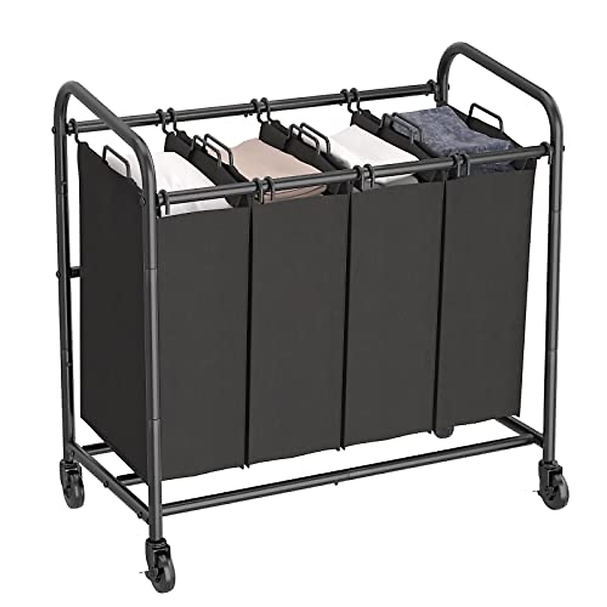Wisdom Star 4 Bag Laundry Sorter Cart, Laundry Hamper Sorter with Heavy Duty Rolling Wheels and Removable Bags for Clothes Storage,Laundry Organizer Laundry Basket Laundry Clothes Hamper, Black