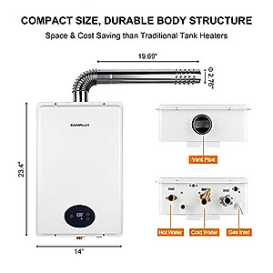 Tankless Water Heater, Camplux 5.28 GPM Water Heater Natural Gas, Tankless Hot Water Heater For Whole House, Indoor, White