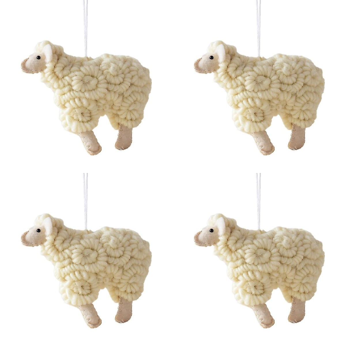 4 Pcs Felt Sheep Christmas Tree Ornaments - Curly Sheep Decorative Hanging Ornaments for Holiday Party - Beige