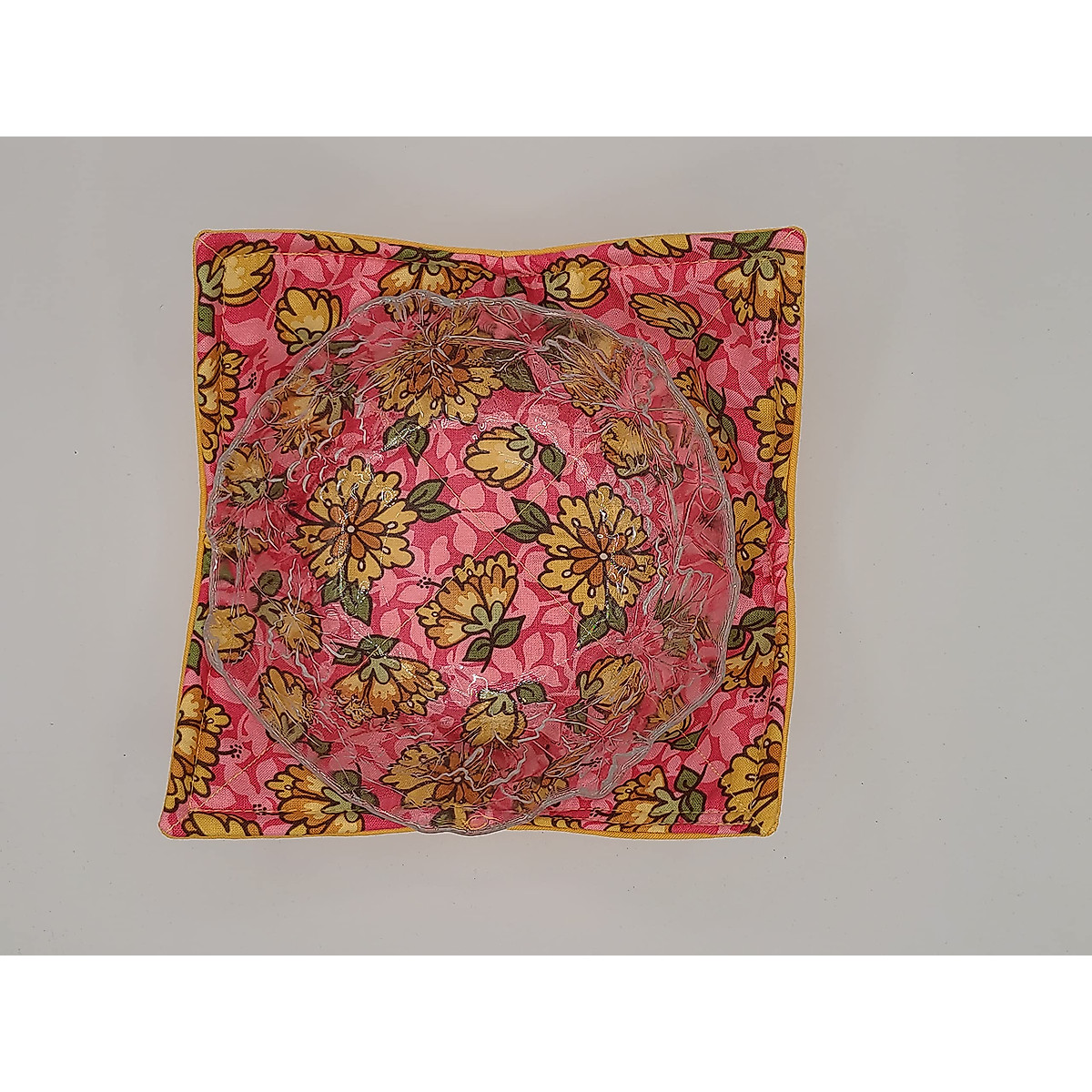 Yellow Flowers on Pink Microwave Cozy Yellow Dahlia Reversible Soup Bowl Buddy Microwaveable Potholder Floral Handmade Housewarming Hostess Mothers Day Gifts Under 10