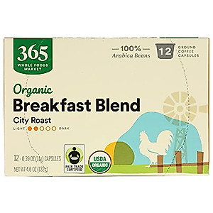 365 by Whole Foods Market, Coffee Breakfast Blend City Roast Pods Organic 12 Count, 4.6 Ounce (Packaging May Vary)