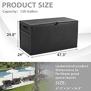 Cemeon 120 Gallon Outdoor Large Deck Storage Box, Resin Wicker Patio Storage Container for Patio Cushions, Gardening Tools and Toys (Black)