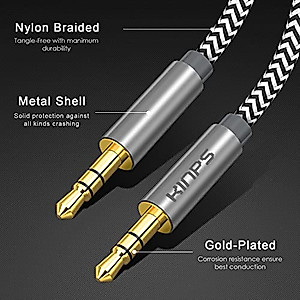 KINPS Auxiliary Audio Cable 3.5mm Aux Cord Stereo Jack Male to Male Aux Cable for Phones, Headphones, Speakers, Tablets, PCs, MP3 Players and More (10FT/3M, Gray)
