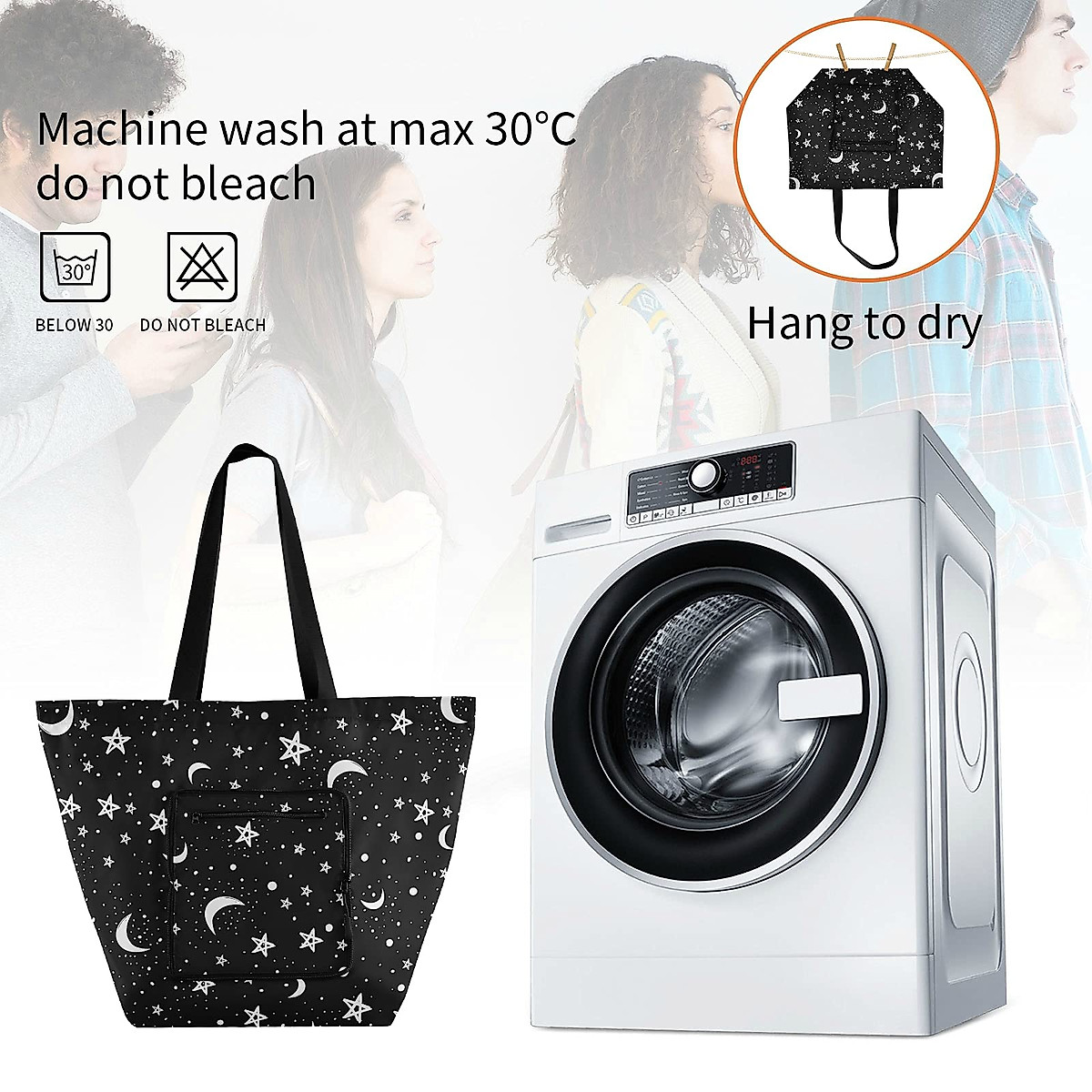 ALAZA Night Sky with Stars and Moons Foldable Shoulder Bag Recycle Shopping Bags