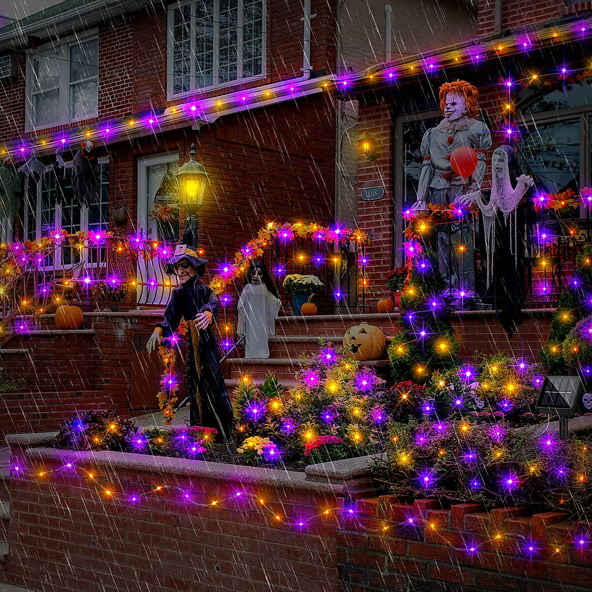 Retisee 8 Pieces Solar Orange and Purple Halloween Fairy Lights 39.37ft String Halloween Lights 120 Led 8 Modes Solar Twinkle Lights Outdoor Waterproof for DIY Balcony Patio Garden Outdoor Decorations