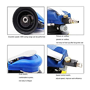 Professional Air Random Orbital Sander, Heavy Duty Dual Action Pneumatic Palm Sander (5 inch, Blue)