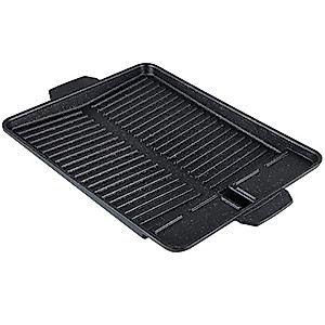 Sanbege BBQ Grill Pan with Nonstick Maifan Stone Coating and Oil Drain, 12.2" Smokeless Griddle Plate for Gas Stove, Indoor or Outdoor Open Flame Grilling (Rectangular)