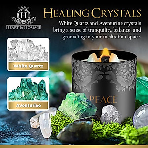 Heart & Homage Natural Scented Meditation Candle with Healing Crystals - Luxurious Wood Wick Candle - Crystal Candle with Premium Gift Packaging, 8.11 oz (English Pear & Freesia)