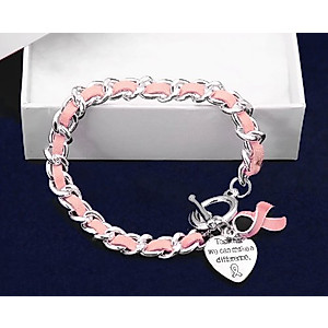 12 Pack Breast Cancer Awareness Pink Leather Rope Bracelets - Wholesale Pink Ribbon Awareness Bracelets for Breast Cancer Awareness Month