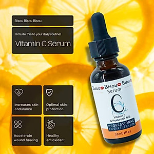 Bisou Bisou Bisou Vitamin C Serum Dark Spot Remover for Face - Anti Aging with Hyaluronic Acid, Brightening and Remove Fine Lines and Wrinkle, Facial Skin Care Products, Skin Moisturizer