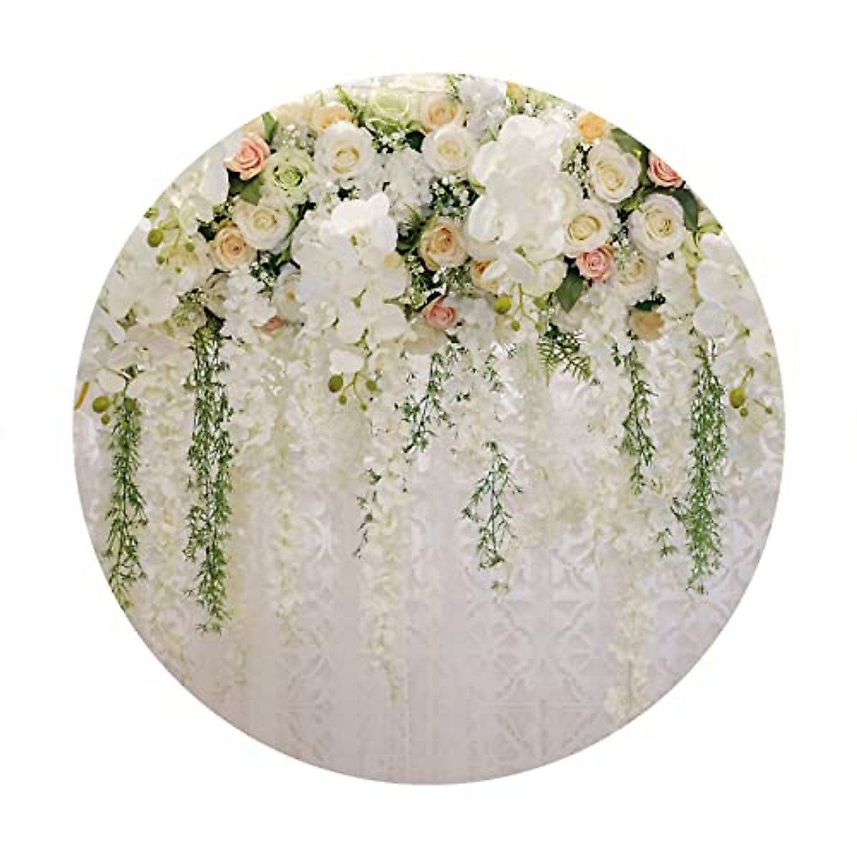 Renaiss 7x7ft White Flowers Round Backdrop Cover for Photoshoot Man Woman Portrait Rose Floral Wall Circle Photography Background Wedding Baby Shower Newborn Birthday Party Decor Photo Booth Props