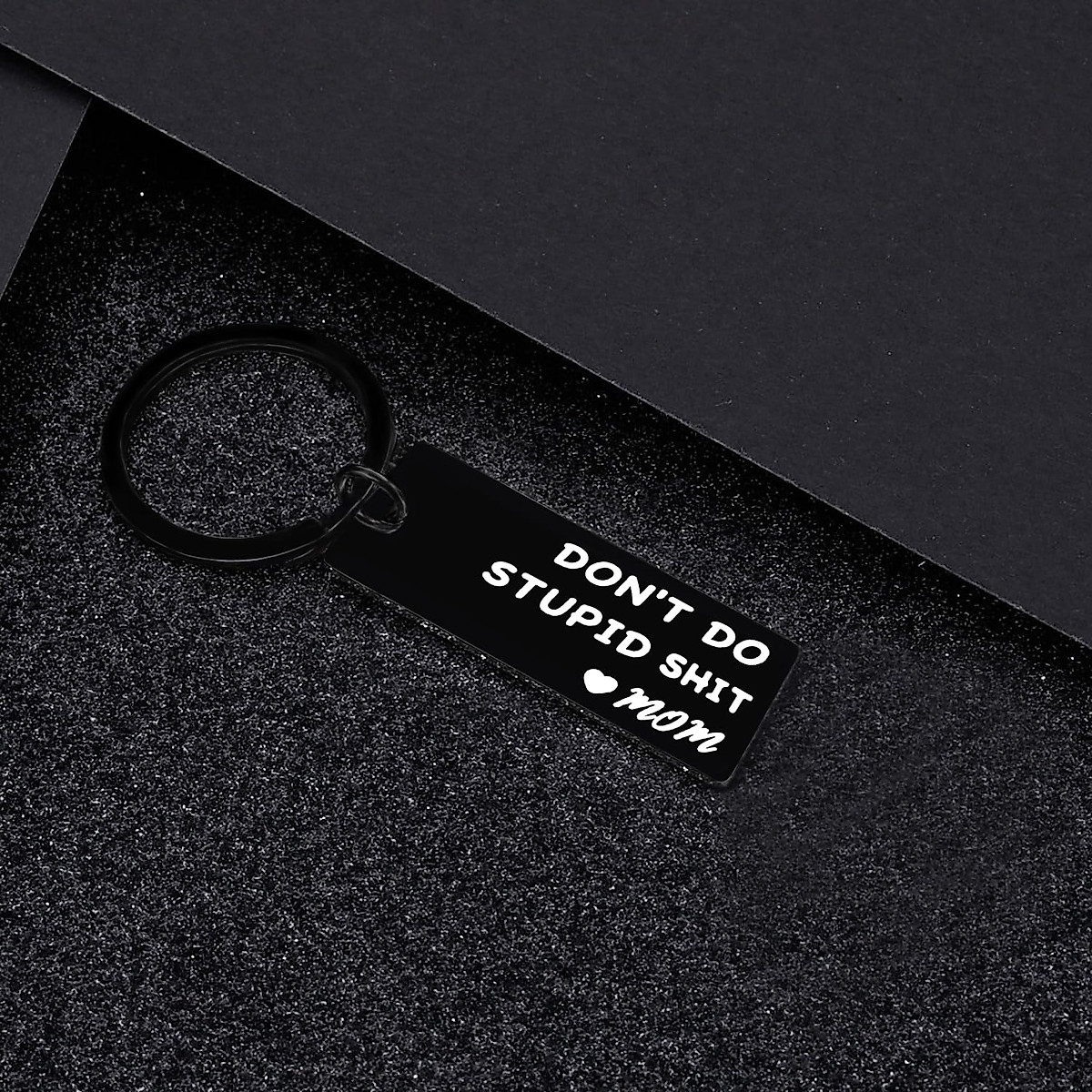 Ortarco Dont Do Stupid Keychain Love Mom, Personalized Stainless Steel Key Chain Gifts for Kids (B01, Black)