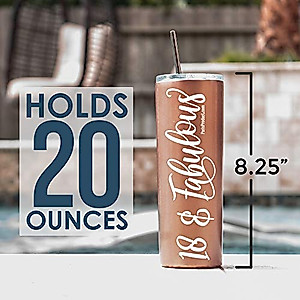 18 & Fabulous Stainless Steel Wine Tumbler w Lid, Straw, Brush - 18th Birthday Gifts For Girls, 18th Birthday Decorations For Girls, 18th Birthday Cup & Party Favor Supplies For Her PARIS PRODUCTS CO.