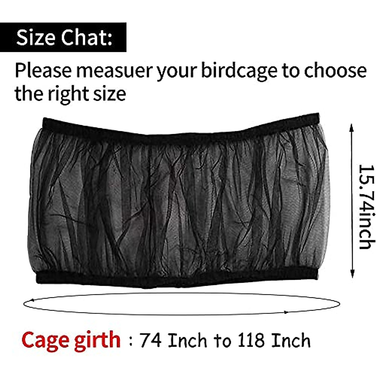 BSBMIEQM Universal Bird Cage Seed Catcher,Seed Catcher Guard Net Cover,Parrot Nylon Mesh Net Cover,Soft Airy Cage Net Stretchy Skirt for Round Square Cages (Circumference 74 inch to 118 inch，Black)…