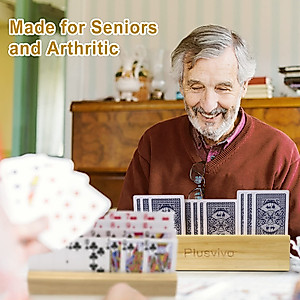 plusvivo Card Holders for Playing Cards Set of 2, Pine Solid Wooden Playing Card Holders for Adults Seniors Kids 9.84 X 3.15 X 2.25 Inch, Uno/ Canasta/ Bridge/ Hand and Foot Card Holder