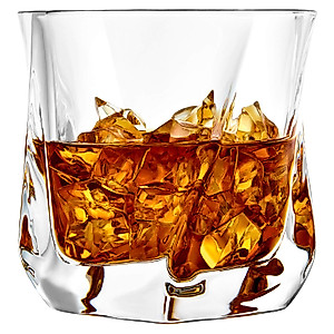 JoyJolt Aurora Crystal Whiskey Glass – Twisted Whiskey Glasses - Set of 2 Old Fashioned Liquor Glasses – Crystal Scotch Whisky Glasses for Bourbon – 8.10 ounces Whiskey Drinking Glasses