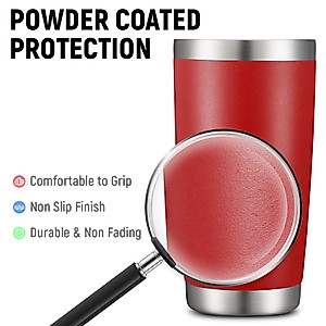 COMOOO 20oz Double Wall Vacuum Insulated Travel Mug, Stainless Steel Tumbler with Lid and Straw Durable Powder Coated Insulated Coffee Cup for Cold & Hot Drinks (Red, 6 PACK)