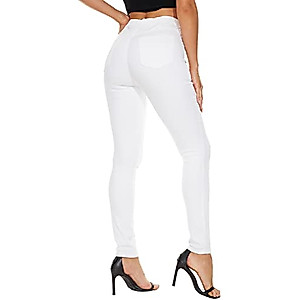 LICTZNEE Jeggings for Women High Waist, Stretchy Pull on Skinny Denim Jean Legging for Women with Pockets, Soft Breathable Cotton Blend, (White，Small)
