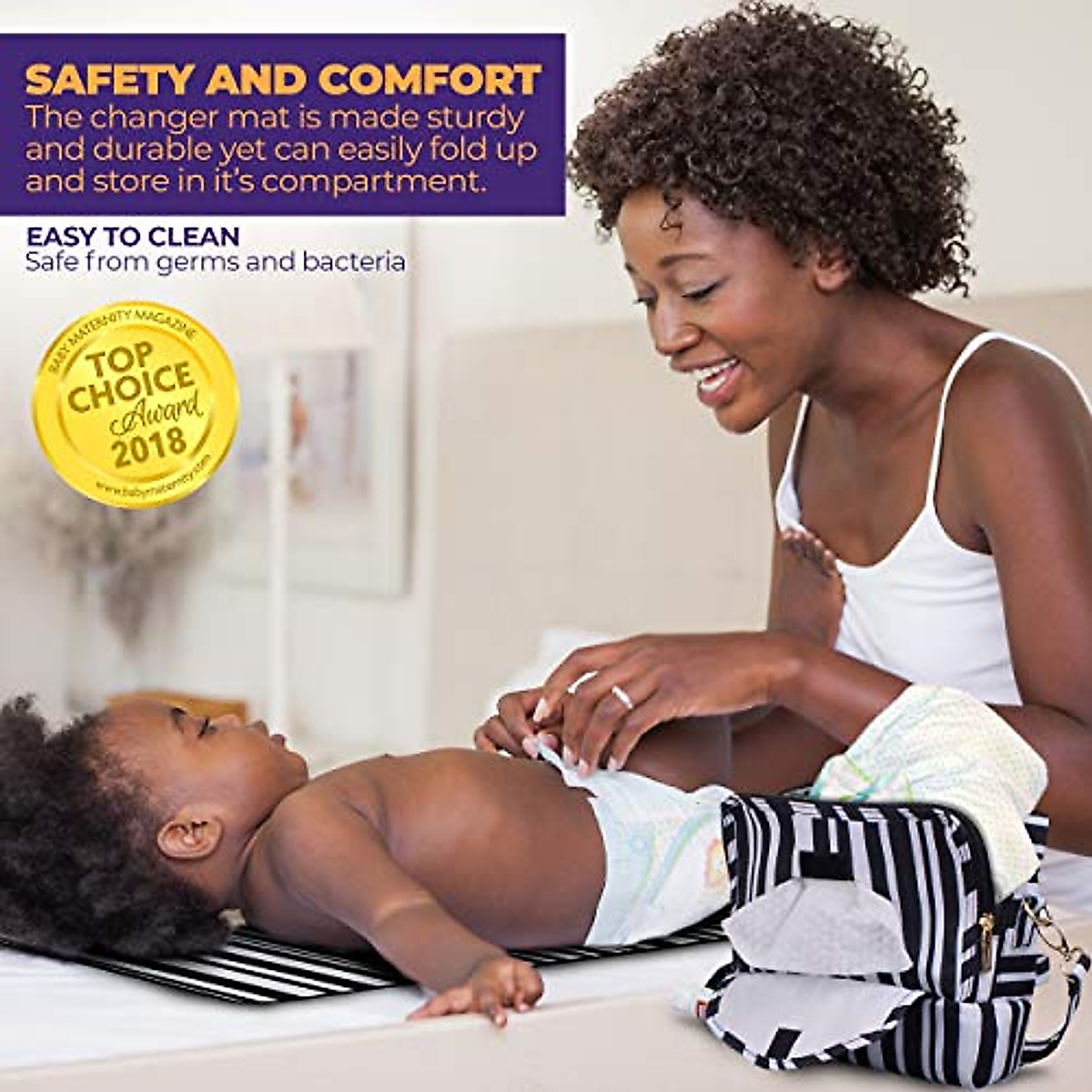 ChangePal Small Crossbody Diaper Changing Bag with Waterproof Portable Changing Pad and Refillable Wipes Pouch