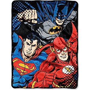DC Comics Justice, League Trio Micro Raschel Throw Blanket, 46" x 60", Multi Color, 1 Count