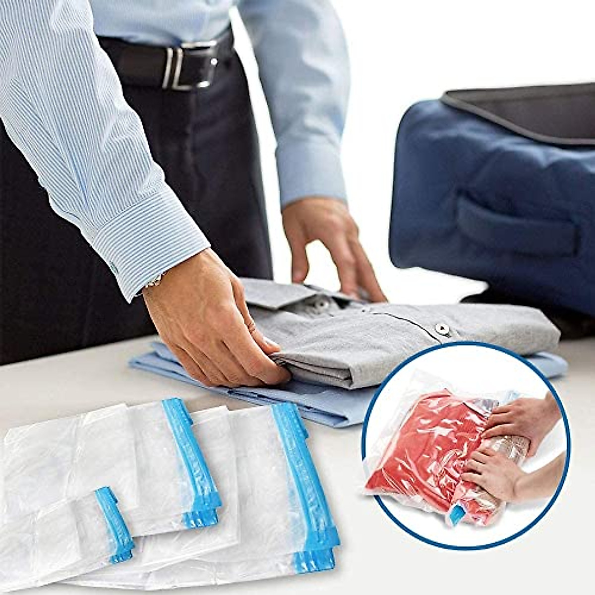 Spacesaver Premium Travel Roll-Up Storage Bags with Double-Zip Seal and Triple-Seal Turbo Valve, Get Maximum Space Saving and 80% More Storage (Travel 8 Pack)