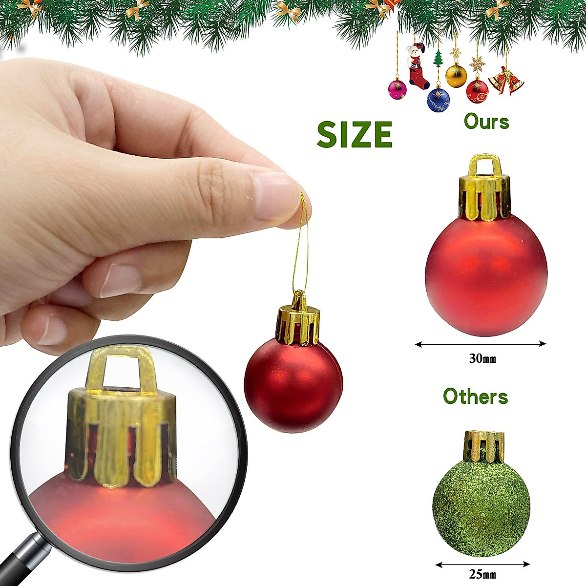 Fimcosy 1 Inch Miniature Christmas Ball Ornaments Set of 49 pcs Mini Christmas Tree Decorations for Small Christmas Tree Decor Home Indoor Decoration